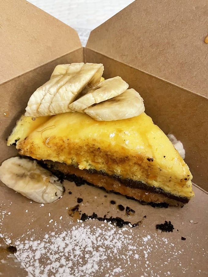 A slice of heaven that would make The King himself swoon. Banana and chocolate in perfect harmony, crowned with powdered sugar.