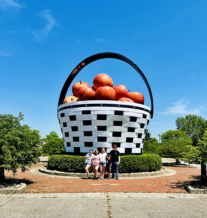 The ultimate family photo backdrop that answers the question: "How do you like them (enormous) apples?"