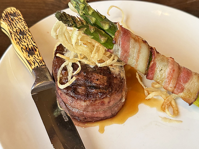 Bacon-wrapped asparagus and a perfectly cooked filet&mdash;proof that sometimes the best relationships are the ones wrapped in pork.