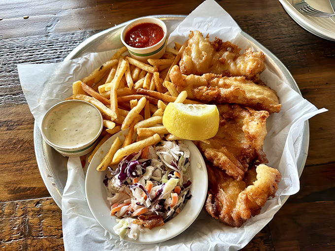 Fish and chips that would make a British pub-goer weep with joy&mdash;crispy exterior giving way to flaky white fish that tastes like yesterday's catch.