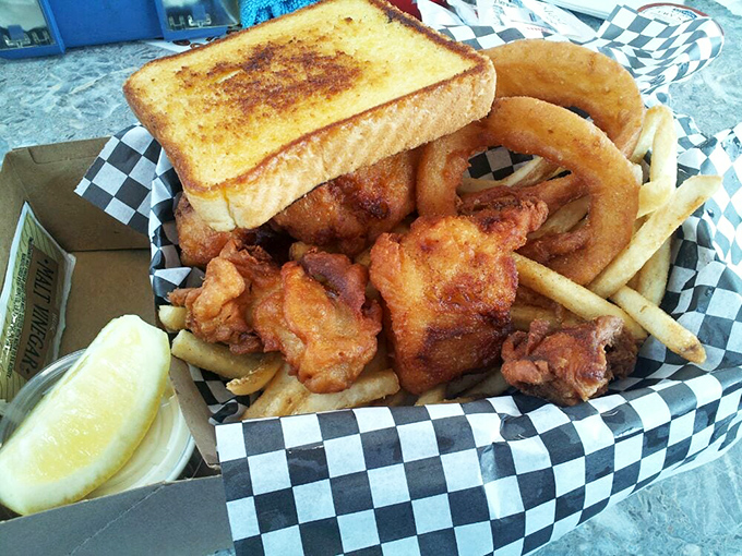 The fish and chips basket comes with Texas toast, because in Idaho, even seafood needs a hearty companion. Crispy, golden, and utterly satisfying.