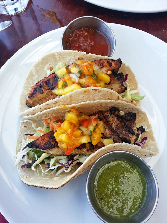 Fish tacos that make you question why you ever eat anything else. The mango salsa adds a tropical vacation to each perfectly seasoned bite.