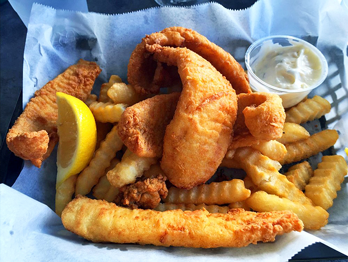 The platonic ideal of fish and chips&mdash;golden, crispy coating protecting flaky white fish. The kind of dish that makes you question fancy dining altogether.
