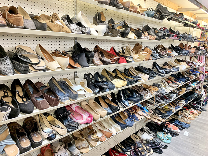Cinderella had one glass slipper, but here's an entire wall of potential magic. Every pair waiting for its perfect match.