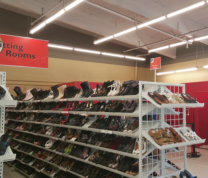 The shoe department: where hiking boots that climbed Mount Rainier might sit beside barely-worn designer heels that couldn't handle one Seattle hill.