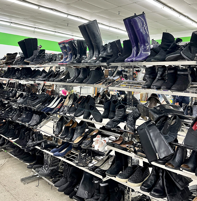 The footwear section offers everything from practical work boots to those purple rain boots you didn't know you needed until now.