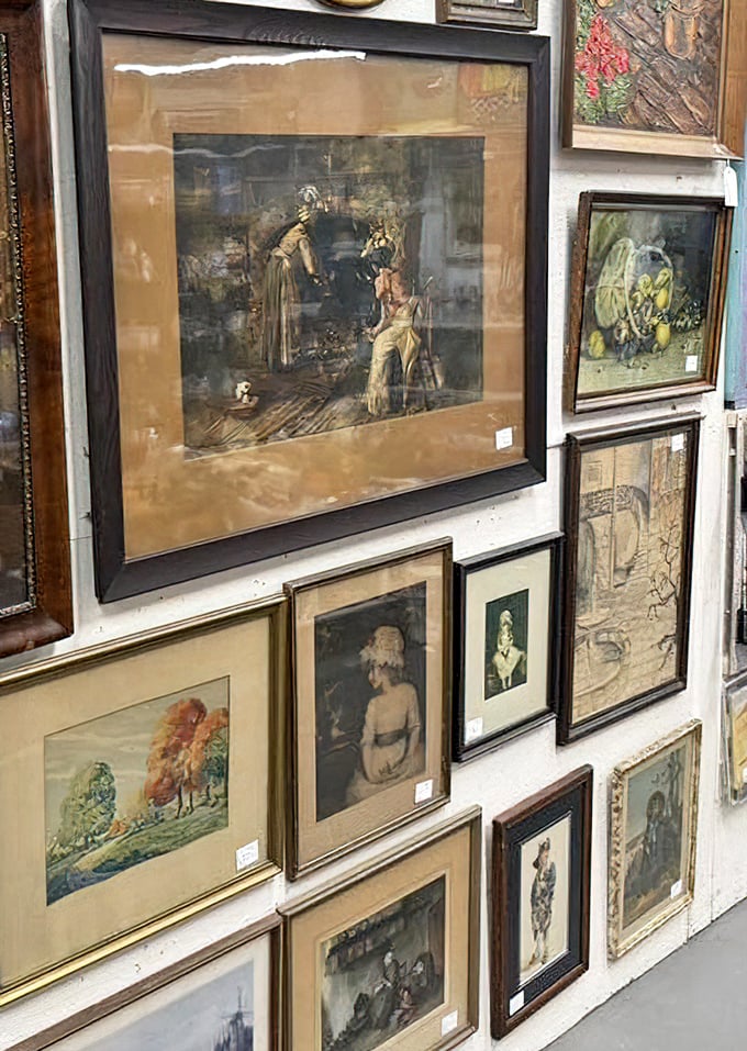 A gallery wall of yesteryear's artwork awaits adoption&mdash;each frame holding someone's vision of beauty that's ready for a second life in your home.