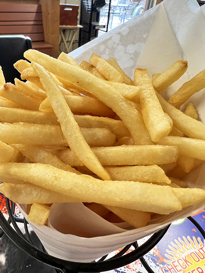 French fries so perfectly golden they deserve their own Florida sunset postcard. Simple pleasures done absolutely right.
