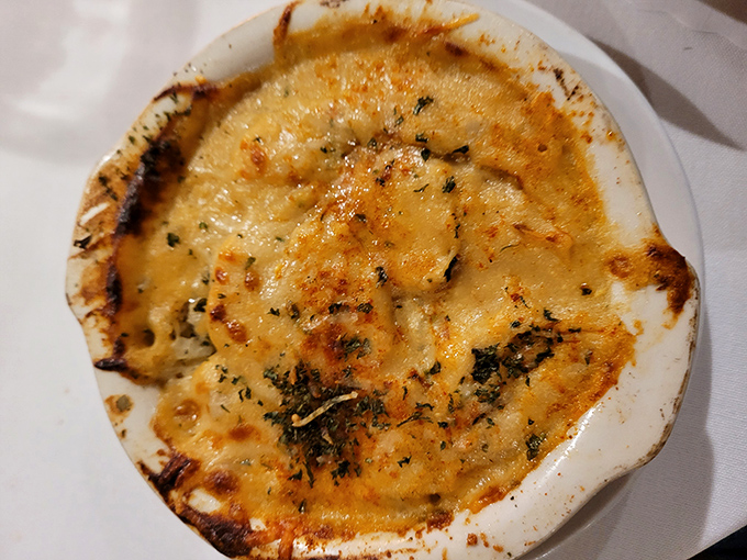 This bubbling French onion soup isn't just a starter&mdash;it's a cheese-crowned masterpiece that makes you question why you'd ever need a main course.