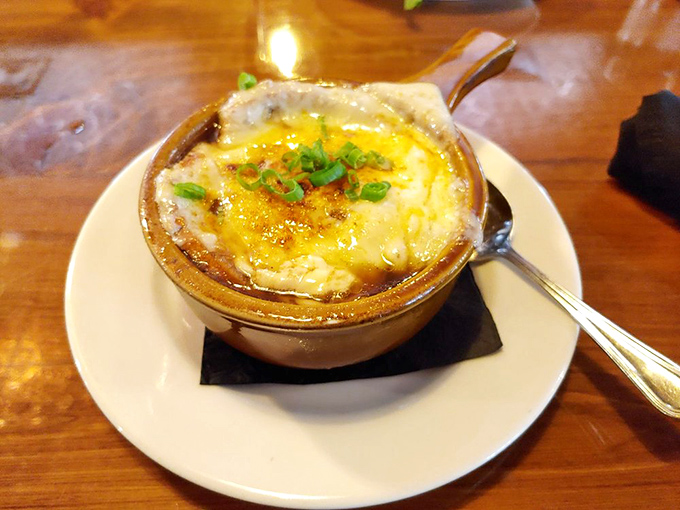 French onion soup that would make Julia Child weep tears of joy into her own perfectly seasoned bowl.
