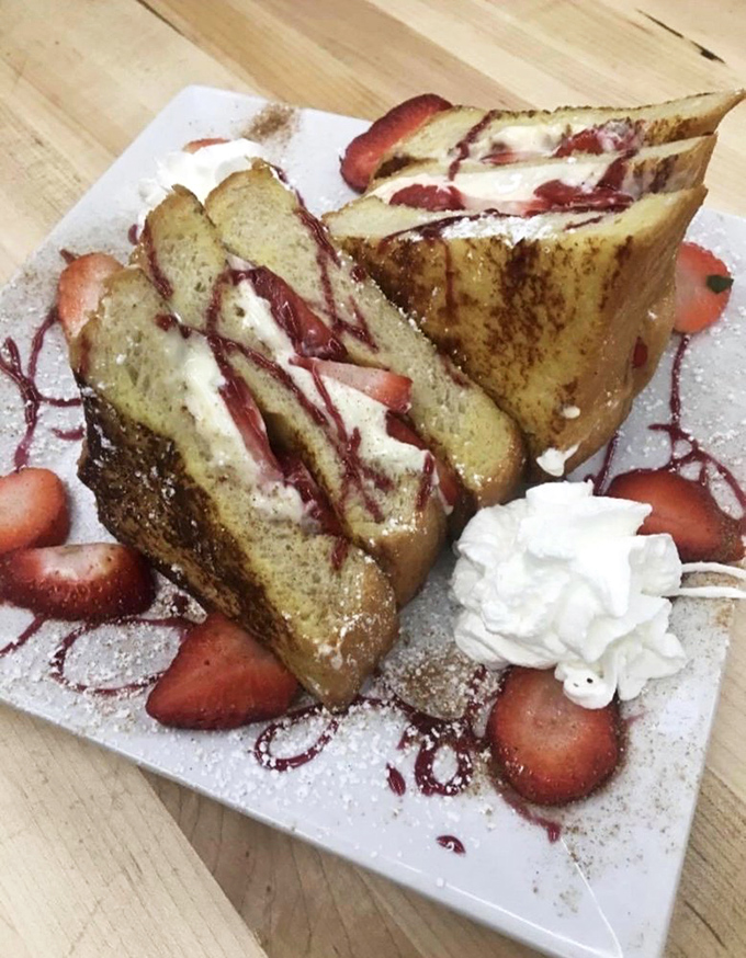 This isn't just French toast—it's French toast that went to finishing school. Strawberries, cream cheese, and powdered sugar dressed for a breakfast ball.