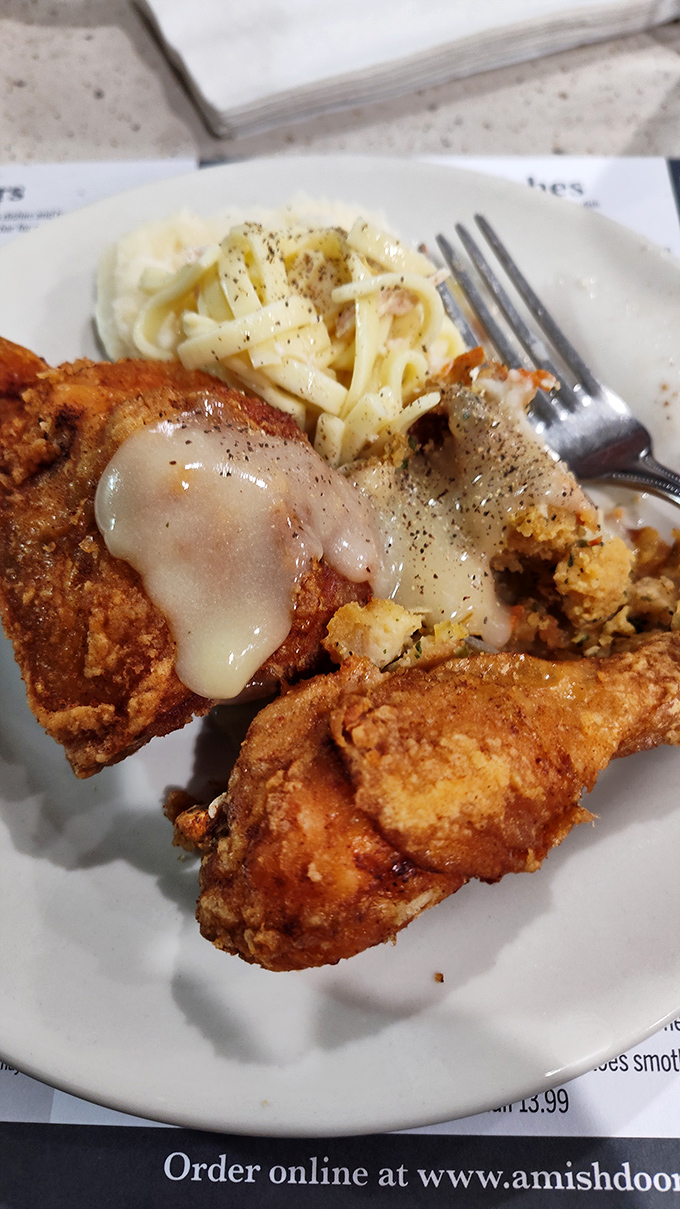 Fried chicken so perfectly golden it makes Colonel Sanders look like an amateur, paired with homemade noodles that put store-bought to shame.