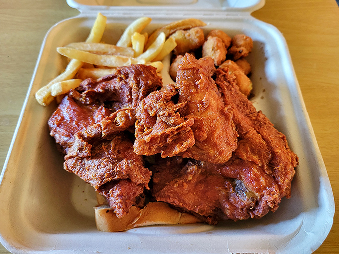 The to-go box might be modern, but what's inside is timeless &ndash; crispy, spicy chicken that makes you understand why they put "World Famous" on the sign.