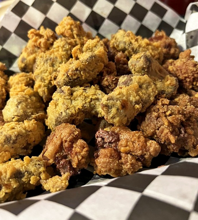 Fried gizzards that prove the best chefs know how to transform the humble into the extraordinary. Crispy outside, tender within &ndash; culinary alchemy at work.