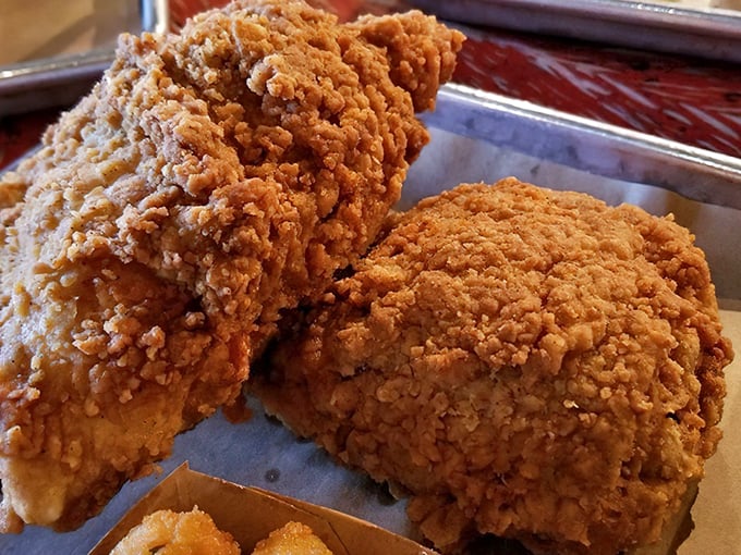 Southern fried chicken with a crust so perfect it makes Colonel Sanders look like he's still in basic training.