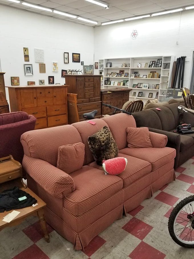 That checkered couch isn't just furniture – it's a conversation piece waiting for its next chapter.