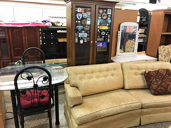 The furniture section&mdash;where that vintage armoire with mysterious stickers might have witnessed more history than your high school textbook.