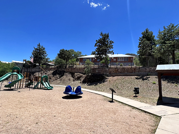 This playground might look ordinary, but generations of Bisbee kids have plotted adventures here while parents chatted on those benches, creating community one swing at a time.