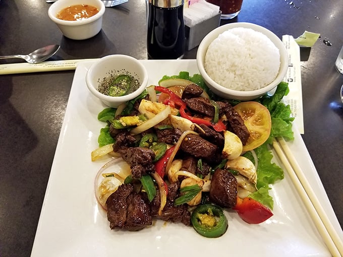 Garlic beef served with fragrant rice proves that sometimes the simplest combinations create the most memorable meals.