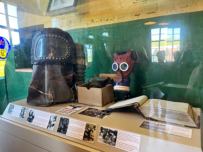 Early aviation equipment like these gas masks reminds us that flying was as much about survival as it was about combat.