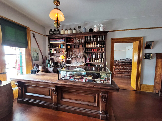 The general store setup showcases how shopping looked before credit cards, online ordering, and instant gratification existed.