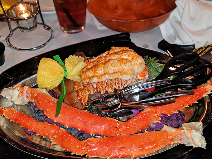 Not just seafood &ndash; this is an oceanic celebration, where king crab legs and lobster tail arrive like royalty on a throne of purple cabbage.