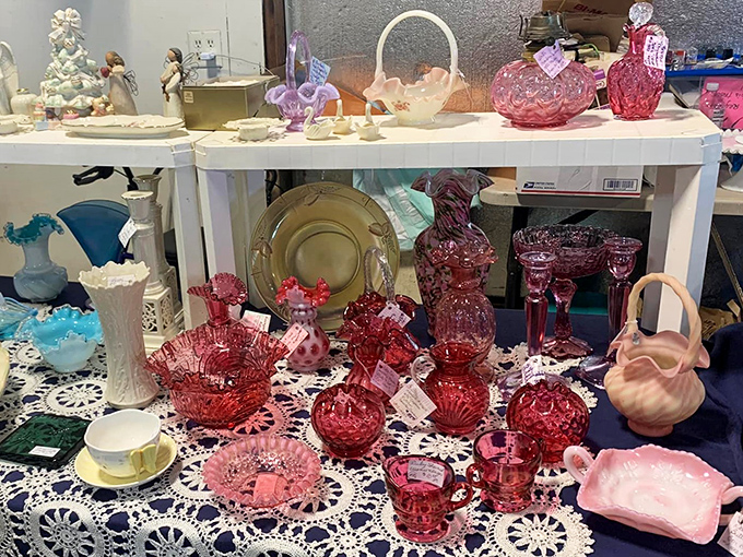 Cranberry glass and delicate dishware that would make your grandmother swoon. These aren't just vessels; they're conversation pieces with pedigrees.