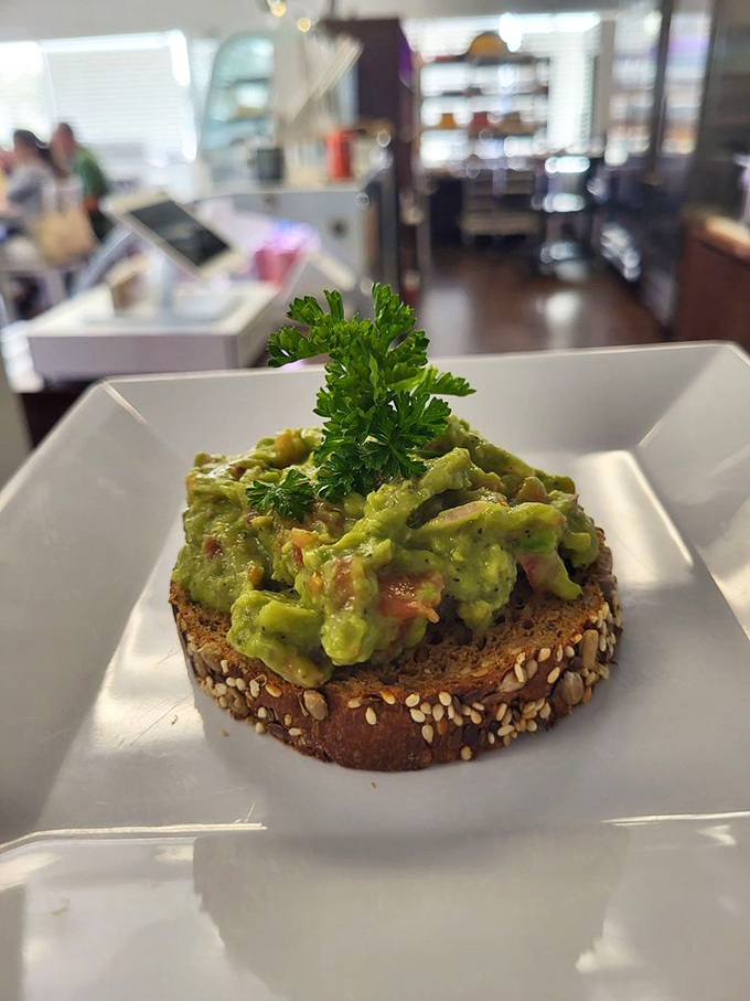 Avocado toast that doesn't require a second mortgage&mdash;just honest-to-goodness green goodness on hearty seeded bread that would make your cardiologist smile.