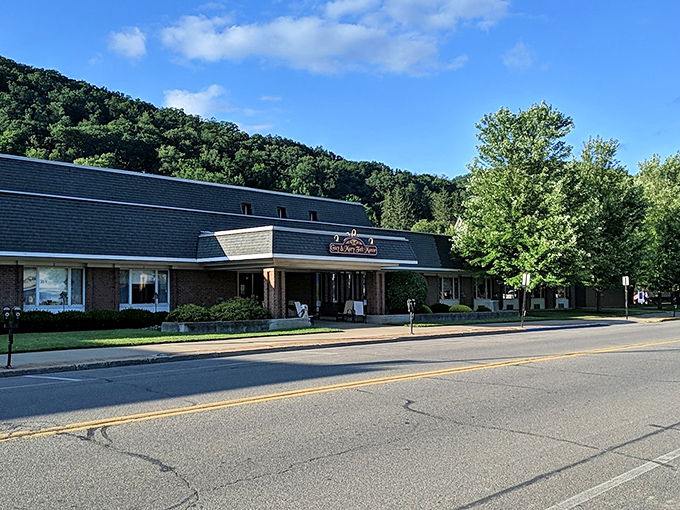 Guy & Mary Felt Manor stands as Emporium's architectural crown jewel, where brick and mortar combine to create a postcard-perfect small-town landmark.