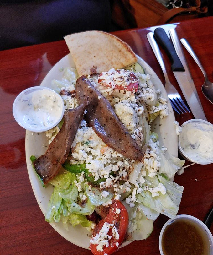 This Greek salad with grilled meat speaks the international language of "I'm going to need a moment alone with this plate."
