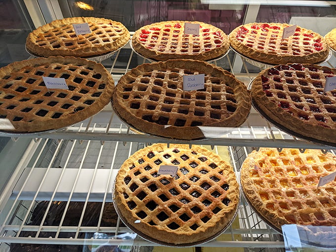 Pie paradise! The lattice work on these beauties is so precise it could make a geometry teacher weep with joy.