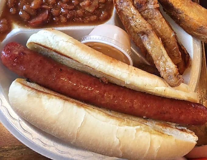 Even the humble hot dog gets the royal treatment here, nestled in a proper bun with beans standing by for backup.