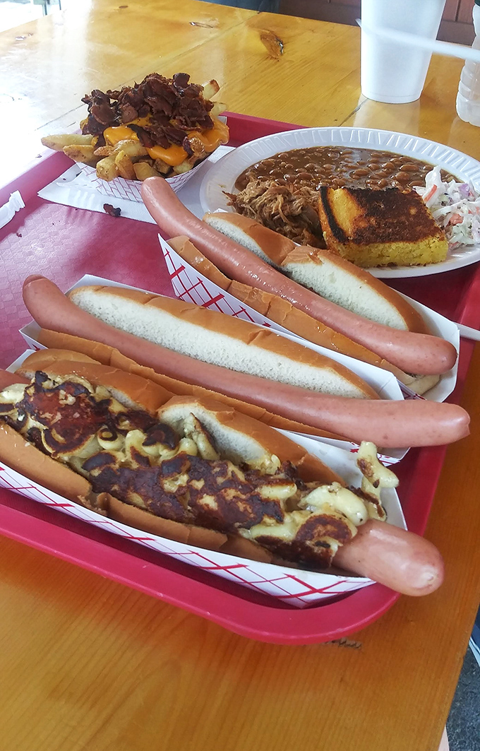 These aren't just hot dogs&mdash;they're engineered marvels of length, topped with enough variety to satisfy any craving imaginable.