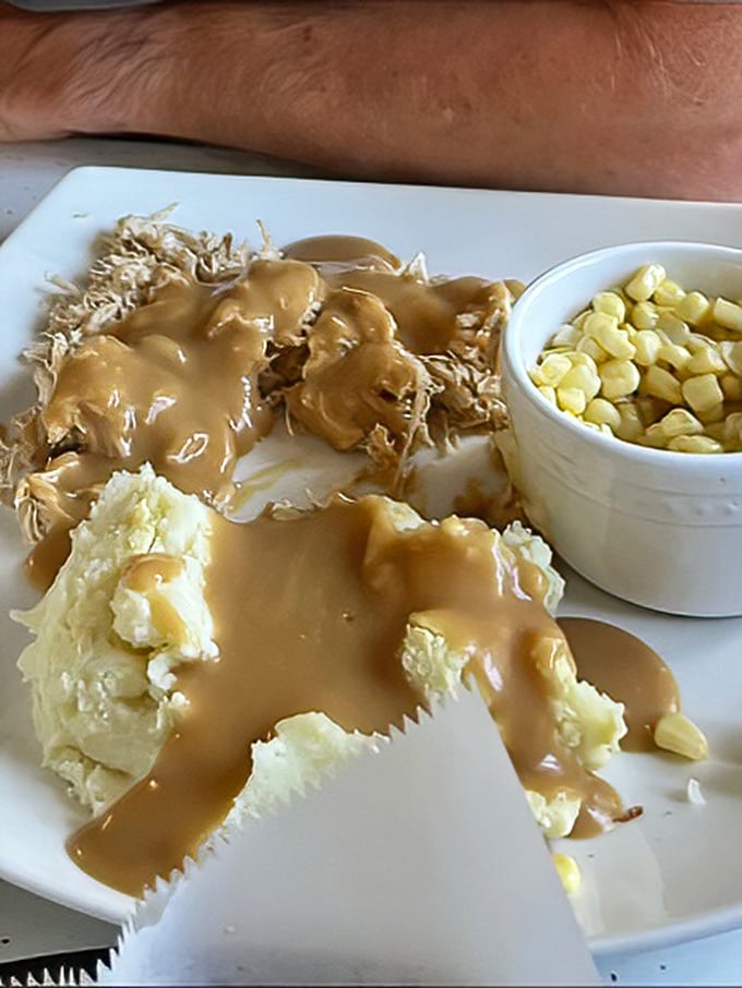 Thanksgiving's greatest hits album on a plate. This hot turkey sandwich with mashed potatoes and gravy is nostalgia you can actually eat.