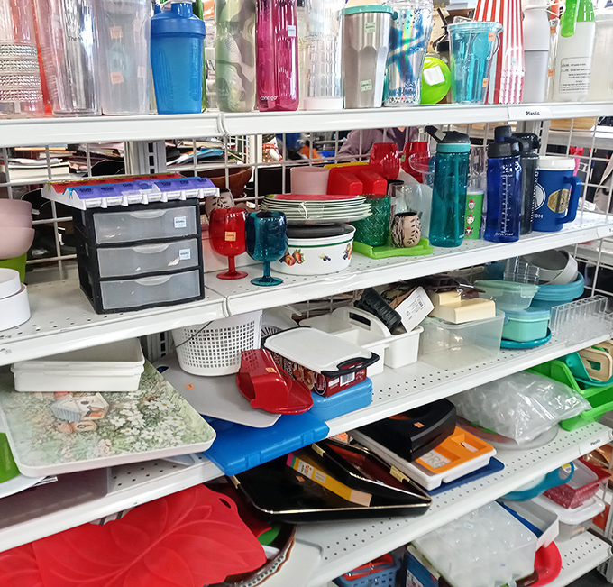 A rainbow of kitchenware possibilities that would make Marie Kondo both proud and slightly anxious about your future storage solutions.