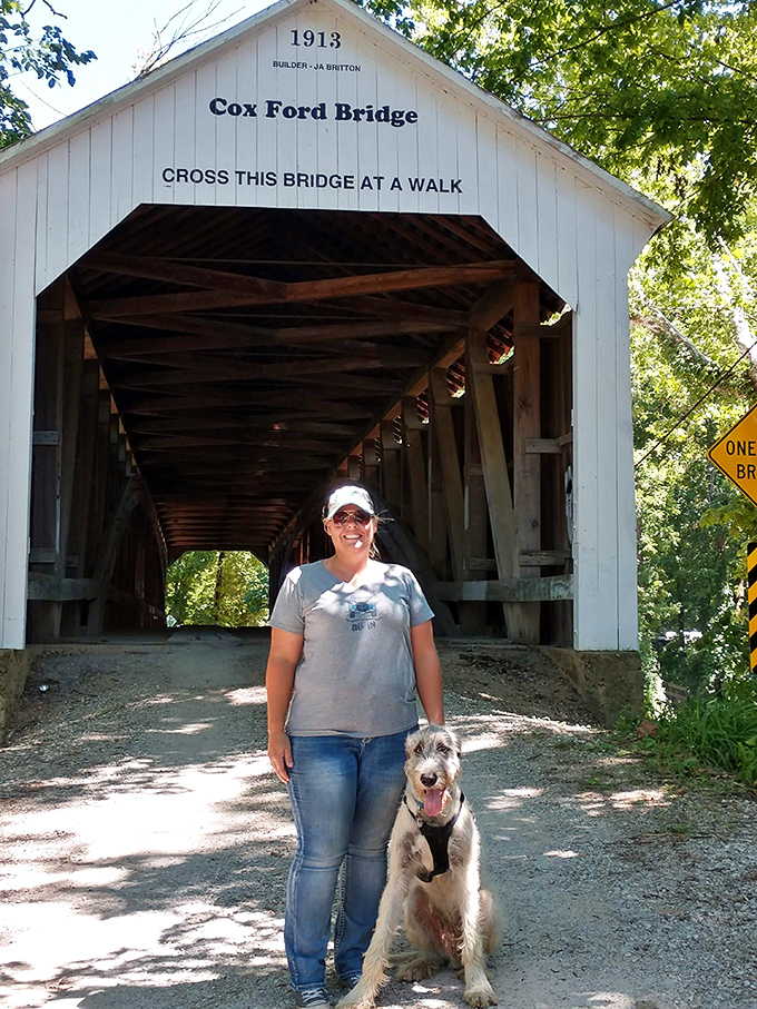 Four-legged friends make the best hiking companions at Cox Ford. This pup seems to understand the historical significance... or maybe just smells squirrels.