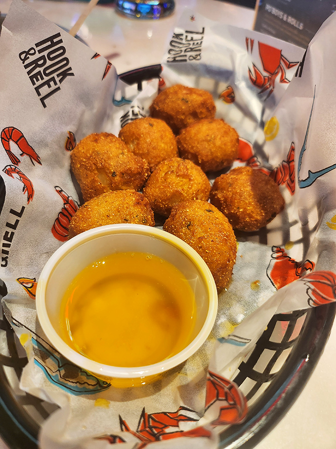 Hush puppies that would make any Southern grandmother nod in approval, paired with a dipping sauce worth bottling.