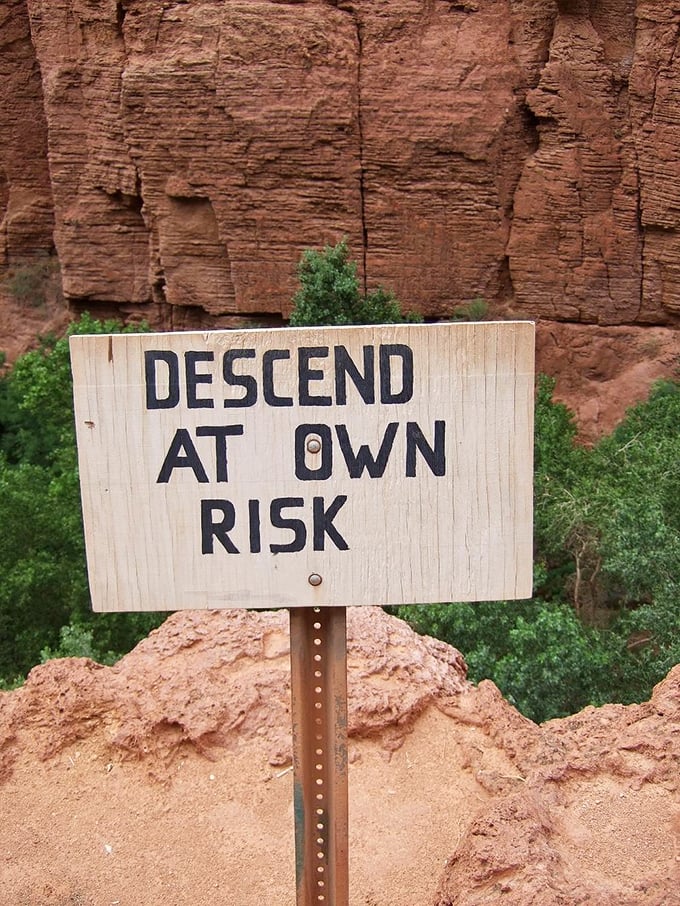 That "Descend at Own Risk" sign isn't kidding &ndash; this is where adventure separates from vacation.