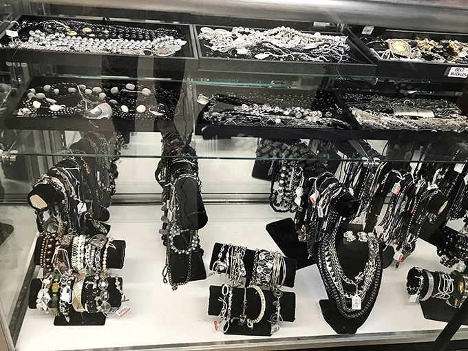 Jewelry displays that would make Elizabeth Taylor do a double-take—sparkly treasures organized with surprising precision for the discerning bargain hunter.