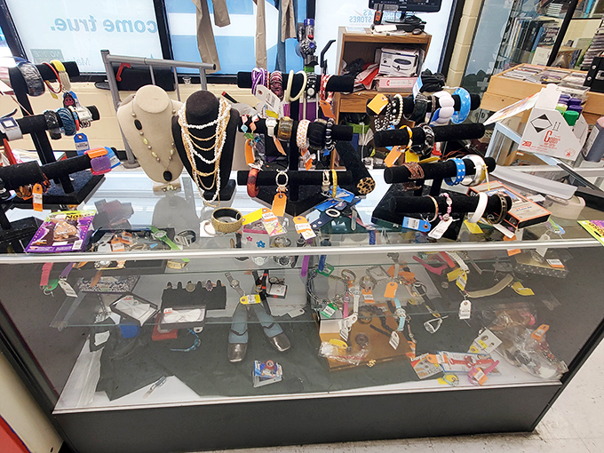 Behind glass, yesterday's accessories await tomorrow's outfits&mdash;proof that diamonds (and costume jewelry) are forever, especially at these prices.