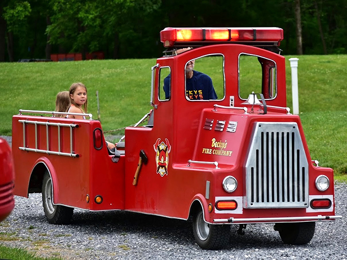 The little red fire engine that could—and does—delight children before showtime. Safety first, fun a very close second.