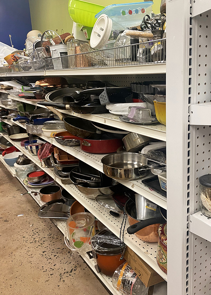 Kitchen implements with past lives and future potential. That cast iron skillet has seen more family dinners than most therapists.