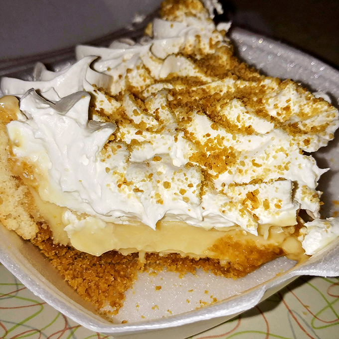 Lemon meringue pie that would make your grandmother both proud and jealous. That cloud of meringue defies gravity and good sense.