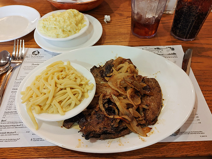 A classic liver and onions plate with buttery noodles that would make your grandmother nod in approval&mdash;hearty Midwestern fare that feeds both body and nostalgia.