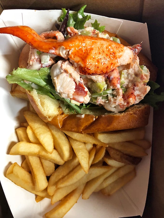 This lobster roll isn't just a sandwich—it's maritime royalty on vacation in Pennsylvania. Those golden fries are the perfect loyal subjects.