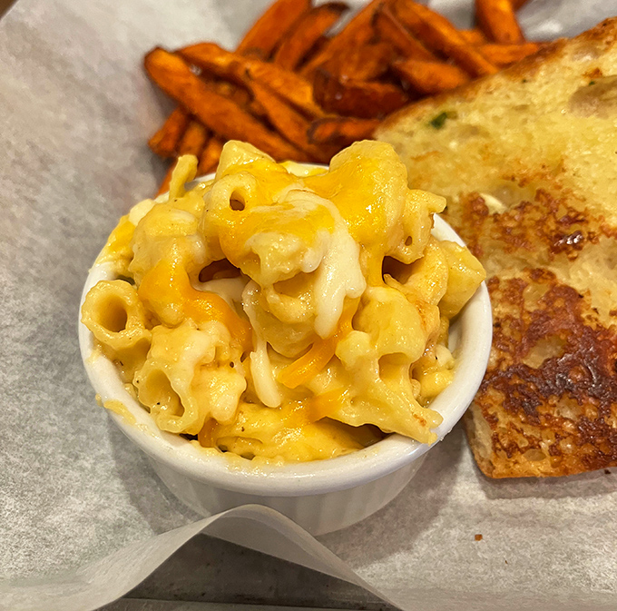 Mac and cheese that achieves that perfect golden-to-creamy ratio. Comfort food that graduated with honors and came back to teach the class.