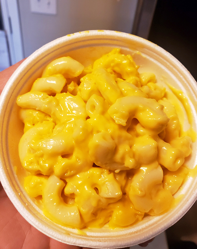 Mac and cheese that makes you wonder why anyone bothers with the fancy truffle versions. This is comfort in a cup, Southern-style.