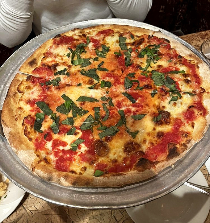 The margherita pizza showcases John's restraint &ndash; fresh basil scattered like confetti over a perfect marriage of sauce, cheese, and that coal-fired crust.