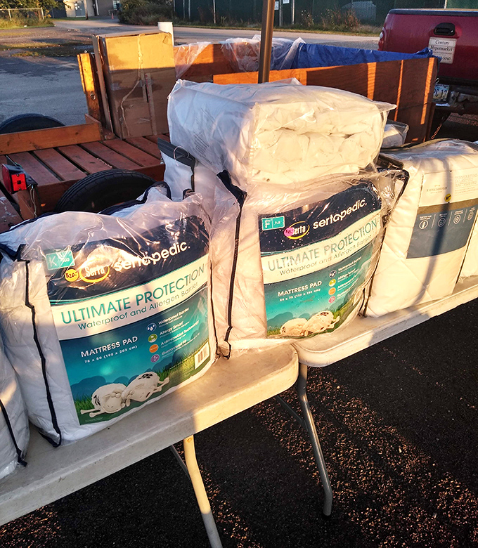 Practical treasures await. Even mundane household necessities like mattress pads become exciting finds when they're priced to move at the flea market.