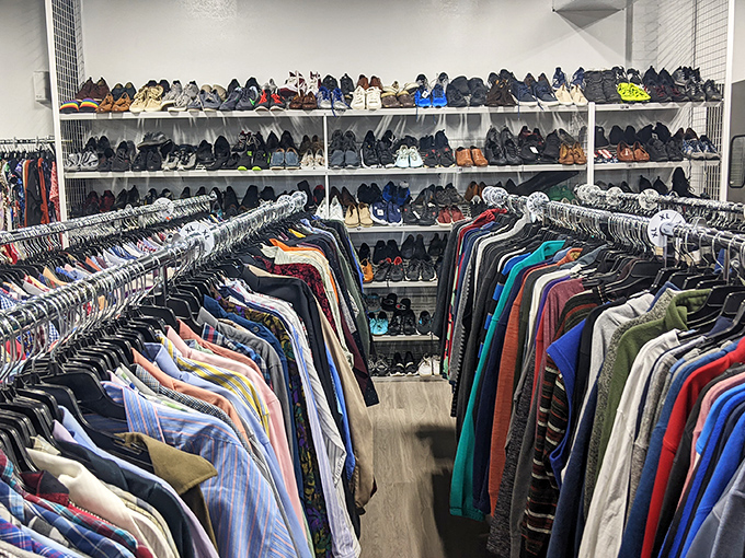 The men's section proves style doesn't require a platinum credit card. Those shoes have stories to tell, and they're ready for new adventures.